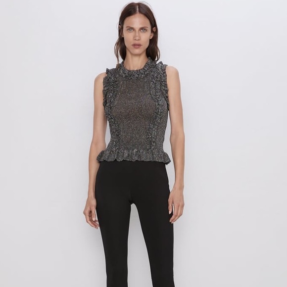 Zara | Tops | Zara Multi Color Metallic Thread Knit Ruffle Top Nwt ...
